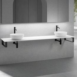 neoro n50 Slim-Konsolenplatte B: 220 cm mit 2 Waschtischen &Oslash; 45 cm wei&szlig; matt,, 2#BN0106WM+BN0415WH+BN0508WM+2#BN000005+3#BN000002,