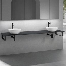 neoro n50 Slim-Konsolenplatte B: 220 cm mit 2 Waschtischen &Oslash; 40 cm wei&szlig; matt,, 2#BN0064WM+BN0415BM+BN0508BM+2#BN000005+3#BN000002,