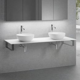 neoro n50 Slim-Konsolenplatte B: 160 cm mit 2 Waschtischen &Oslash; 45 cm wei&szlig; matt,, 2#BN0106WM+BN0405WH+BN0505WM+2#BN000003+BN000001,