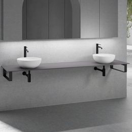 neoro n50 Slim-Konsolenplatte B: 220 cm mit 2 Waschtischen &Oslash; 45 cm wei&szlig; matt,, 2#BN0106WM+BN0415GR+BN0508BM+2#BN000005+3#BN000002,