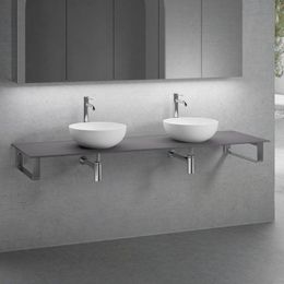 neoro n50 Slim-Konsolenplatte B: 180 cm mit 2 Waschtischen &Oslash; 45 cm wei&szlig; matt,, 2#BN0106WM+BN0409GR+BN0506BM+2#BN000003+2#BN000002,