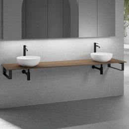 neoro n50 Slim-Konsolenplatte B: 220 cm mit 2 Waschtischen &Oslash; 45 cm wei&szlig; matt,, 2#BN0106WM+BN0415WL+BN0508BM+2#BN000005+3#BN000002,