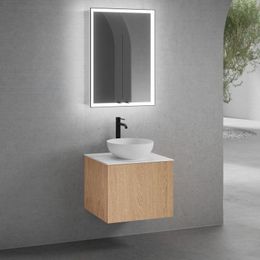 neoro n50 Unterschrank B: 60 cm mit 1 Auszug, mit glatter Eichenfront, Waschtisch &Oslash; 40 cm wei&szlig; matt, Konsole wei&szlig; matt, mit n60 Spiegelschrank,