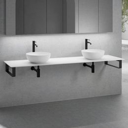 neoro n50 Slim-Konsolenplatte B: 200 cm mit 2 Waschtischen &Oslash; 40 cm wei&szlig; matt,, 2#BN0064WM+BN0406WH+BN0507WM+2#BN000005+2#BN000002,