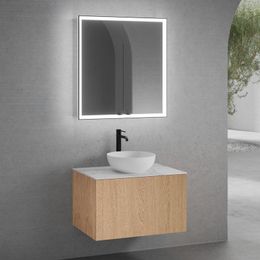 neoro n50 Unterschrank B: 80 cm mit 1 Auszug, mit glatter Eichenfront, Waschtisch &Oslash; 40 cm wei&szlig; matt, Konsole wei&szlig; matt, mit n60 Spiegelschrank,