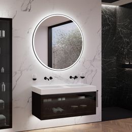 neoro n80 fumo Unterschrank B: 120 cm mit 1 Auszug, mit Parsolglasfront, mit Spiegel, Doppelwaschtisch area, BN0161WM+BN0434SG+BN0024MI,