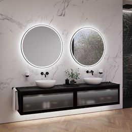 neoro n80 albus Unterschrank B: 240 cm mit 2 Ausz&uuml;gen, mit profilierter Glasfront, mit Spiegel, 2 Waschtische &Oslash; 45 cm,,