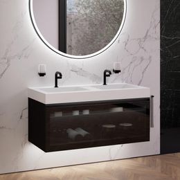 neoro n80 fumo Unterschrank B: 120 cm mit 1 Auszug, mit Parsolglasfront, Doppelwaschtisch area, BN0156WM+BN0434SG,