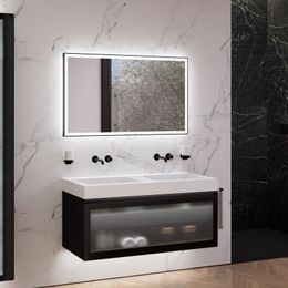 neoro n80 albus Unterschrank B: 120 cm mit 1 Auszug, mit profilierter Glasfront, mit Spiegel, Doppelwaschtisch area, BN0161WM+BN0434PG+BN0017MI,