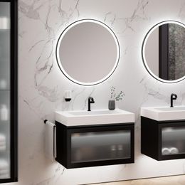 neoro n80 albus Unterschrank B: 80 cm mit 1 Auszug, mit profilierter Glasfront, mit Spiegel, Waschtisch area, BN0153WM+BN0432PG+BN0022MI,