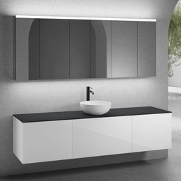 neoro n50 M&ouml;belanlage B: 200 cm mit 3 Ausz&uuml;gen, Waschtisch &Oslash; 40 cm wei&szlig; matt, mit Spiegelschrank,, BN0064WM+BN0432WH+2#BN0431WH+BN0406BM+2#BN0474MI,