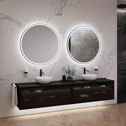 neoro n80 fumo Unterschrank B: 240 cm mit 2 Ausz&uuml;gen, mit Parsolglasfront, mit Spiegel, 2 Waschtische &Oslash; 40 cm,,