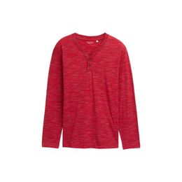 Tom Tailor Herren Serafino Langarmshirt, rot, Meliert, Gr. XXL