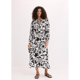 bonprix Kaftan-Kleid aus flie&szlig;ender Viskose, schwarz, Gr.52, modisch bedrucktes Kaftan-Kleid in maxil&auml;nge aus flie&szlig;ender Viskose mit zwei kleinen Bindeb&auml;ndern vorne am Ausschnitt und Bindeband in der Taille, aus Viskose
