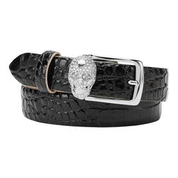 Philipp Plein G&uuml;rtel - G&uuml;rtel Skull Crocco Print - Gr. 80 - in Schwarz - f&uuml;r Damen