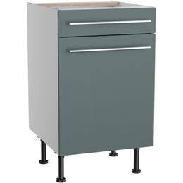 Unterschrank KOCHSTATION, B:50cm H:87cm T:58,4cm, gr&uuml;n, Spanplatte, K&uuml;che, Schr&auml;nke, "KS-Bern2", Breite 50 cm, 1 T&uuml;r, 1 Schubkasten, 1 Einlegeboden