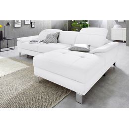 Ecksofa, B:270cm H:94cm T:175cm, weiß, exxpo - SOFA FASHION, Kunstleder SOFTLUX;NaturLEDER (echtes Rindsleder) in Sitz und Rücken. Korpus in