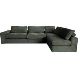 Ecksofa Alina, B:276cm T:226cm, grün, Cord GCT (92% Polyester, 8% Nylon), Wohnzimmer, Sofas, "Sandy", mit losen Sitz und Rückenkissen, in modernem
