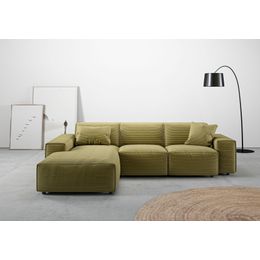 Ecksofa Andas, B:264cm H:71cm T:191cm, grün, 100% Polyester, Wohnzimmer, Sofas, "Glimminge L-Form auch in Breitcord, Feincord + Easy care-Bezug",