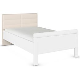 Bett Rauch, B:129cm H:100cm L:214cm, wei&szlig;, Jugendzimmer, Betten, "Bett Einzelbett Stollenbett EVELYN", in Komforth&ouml;he mit Polsterkopfteil in