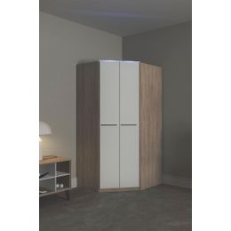 Eckkleiderschrank Priess, B:95cm H:193cm T:95cm, weiß, Holzwerkstoff, Schränke, "Barcelona Kleiderschrank Ecklösung Raumwunder", in 2 Tiefen Schrank