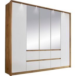 Drehtürenschrank Rauch, B:230cm H:212cm T:58cm, weiß, Holzwerkstoff, Schränke, "Mainz mit Spiegel und Passepartout", optional mit Beleuchtung,