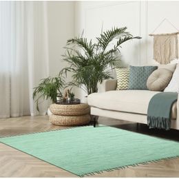 Teppich my home, B:70cm H:5mm L:140cm, gr&uuml;n, Baumwolle, Wohnzimmer, Teppiche, "Cadis", Wendeteppich, mit Fransen, Uni Farben, handgewebt, reine