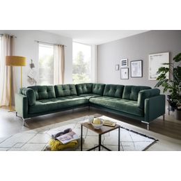 Wohnlandschaft TRENDS BY HG, B:265cm H:75cm T:264cm, grün, Sofas, "Landau U-Form", in Cord-Stoff mit Metallfuß
