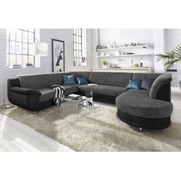 Wohnlandschaft Trendmanufaktur, B:320cm H:85cm T:94cm, schwarz-weiß, Kunstleder SOFTLUX / Struktur (77% Polyester; 23% Polyacryl);Luxus-Microfaser