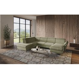 Wohnlandschaft Home Affaire, B:334cm H:85cm T:227cm, gr&uuml;n, 100%Polyester, Sofas, "Calypso U-Form", wahlweise mit motorischer Relaxfunktion