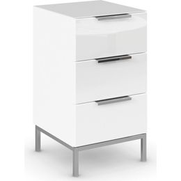 Nachtkommode Rauch, B:40cm H:71cm T:42cm, weiß, Holzwerkstoff, Sideboards, "Nachttisch Nachtschrank Nachtkonsole FLIPP mit Glasfront", mit 3