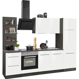 Küchenzeile KOCHSTATION, B:210cm H:200cm T:60cm, weiß, Komplettküchen-Sets, "KS-Brindisi", Breite 210 cm, wahlweise mit E-Geräten, mit MDF-Fronten