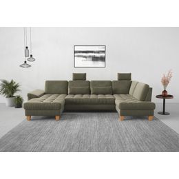 Sit & More Wohnlandschaft SIT & MORE, B:338cm H:88cm T:172cm, grün, 100% Polyester, Sofas, "Westham U-Form", wahlweise mit Bettfunktion, Bettkasten,
