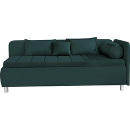 Schlafsofa Alina, B:207cm H:80cm T:112,5cm, grün, Struktur TMD (100% Polyester), Kinderzimmer, Sofas, "Kiana", mit Bettkasten und Zierkissen,