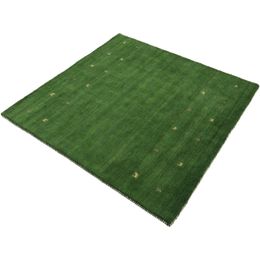 Wollteppich CarpetFine, B:250cm H:15mm L:250cm, grün, Wolle, Teppiche, "Gabbeh-Uni", reine Wolle, handgewebt, Gabbeh Loom Tiermotiv, Sonderform
