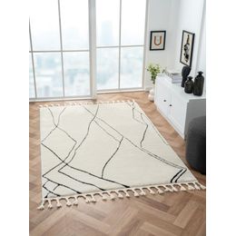 Hochflor-Teppich, B:140cm H:24mm L:200cm, schwarz-weiß, MyFlair MÖBEL & ACCESSOIRES, Polyester, Polypropylen (PP), Teppiche, "Moroccan Drawline,