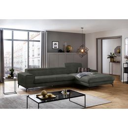 Ecksofa W.Schillig, B:343cm H:70cm T:193cm, grün, Chenille-Flachgewebe R66 (85% Polyester, 15% Nylon), Wohnzimmer, Sofas, "piedroo, Designsofa mit