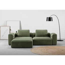 Ecksofa RAUM.ID, B:268cm H:62cm T:191cm, grün, 88% Polyester, 12% Polyacryl, Wohnzimmer, Sofas, "Cushid L-Form", Modulset, bestehend aus 3 Teilen