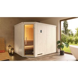 Weka Sauna "Element-Ecksauna VARBERG 4", Bio-Ofen, externe Steuerung, 9 kW, weiß, Saunen, vorgefertigte Elemente, moderne Ganzglastür