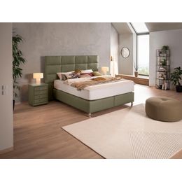 Boxspringbett Alina, B:208cm L:215cm, gr&uuml;n, Lederoptik HGA (100% Polyester), Komplettbetten, "Paige", hohes Kopfteil, in unterschiedlichen