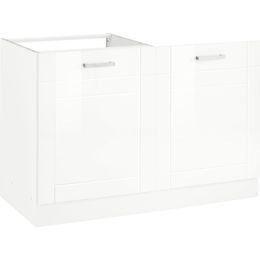 Spülenschrank KOCHSTATION, B:120cm H:82cm T:60cm, weiß, Holzwerkstoff, Küche, Schränke, "KS-Tinnum", 120 cm breit, MDF-Fronten, Metallgriffe,
