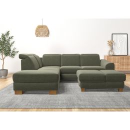 Ecksofa Home Affaire, B:263cm H:86cm T:219cm, grün, Flachgewebe 100% Polyester, Wohnzimmer, Sofas, "Dundee L-Form", wahlweise mit Kopfteilverstellung