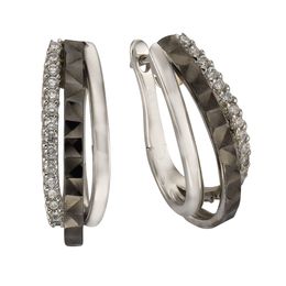 Celesta Damen Paar Creolen "Silber 925 rhodiniert mit Zirkonia wei&szlig;", one-size, Silber 925 (Sterlingsilber), schwarz-wei&szlig;, Silber 925
