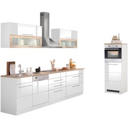 K&uuml;chenzeile KOCHSTATION, B:350cm T:60cm, wei&szlig;, Komplettk&uuml;chen-Sets, "KS-Wien", Breite 350 cm, wahlweise mit E-Ger&auml;ten und Induktion