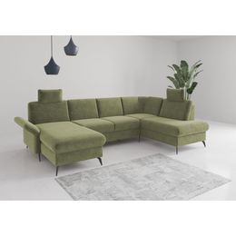 Wohnlandschaft Home Affaire, B:314cm H:93cm T:195cm, grün, 100% Polyester, Sofas, "Rochelle", wahlweise mit Bettfunktion, Bettkasten und