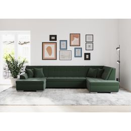 Wohnlandschaft DOMO collection, B:364cm H:83cm T:201cm, grün, 100% Polyester, Sofas, "Treviso incl. Zierkissen, moderne Steppung, XXL: B/T/H: