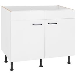Spülenschrank Optifit, B:100cm H:87cm T:58,4cm, weiß, Holzwerkstoff, Küche, Schränke, "Elga", mit Soft-Close-Funktion, höhenverstellbaren Füßen,