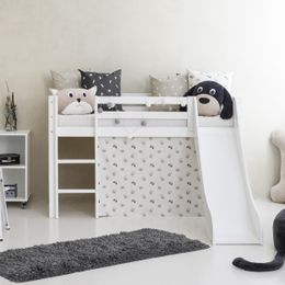 Hochbett Hoppekids, B:81cm H:9cm L:168cm, weiß, Bett: 100% Massivholz, Nordische Kiefer;Rutsche: MDF;Vorhang: 100% Baumwolle;Matratze: