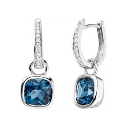 Jobo Damen Paar Creolen, SI = kleine Einschl&uuml;sse, Diamanten Wei&szlig;gold 585, wei&szlig;, Diamanten, Wei&szlig;gold 585, Ohrringe, 585 Wei&szlig;gold mit Blautopas und 20