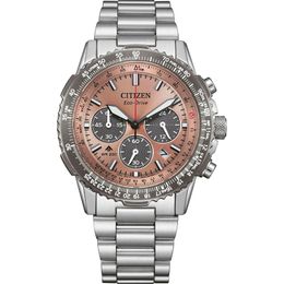 Chronograph Citizen "Promaster Sky", silber (silberfarben, braun), Armbanduhren, Herren, Chronograph, Armbanduhr, Solar, Herrenuhr, Edelstahlarmband, analog, Tag